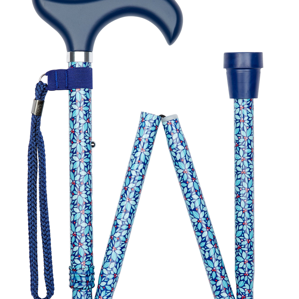 Folding Pattern Folding Cane in Blue Foral – Classy Walking Canes