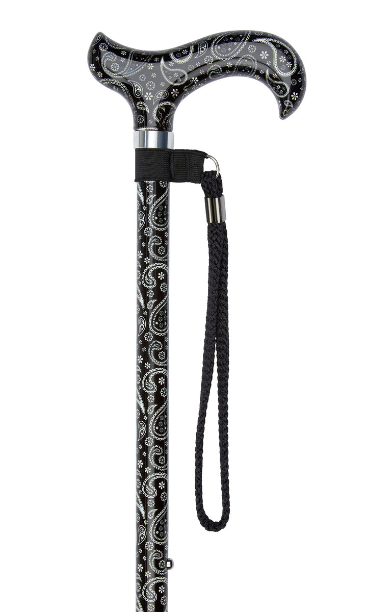 Ladies Adjustable Black Paisley Design – Classy Walking Canes