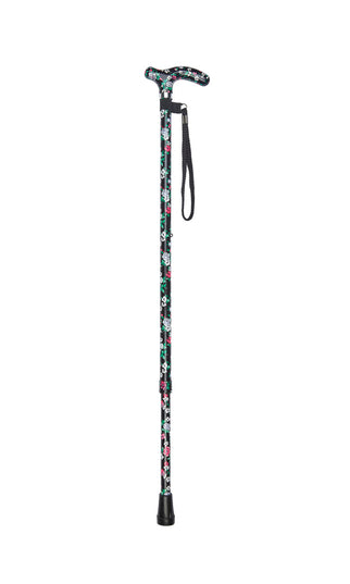 Petite Ladies Adjustable Black Floral Design – Classy Walking Canes