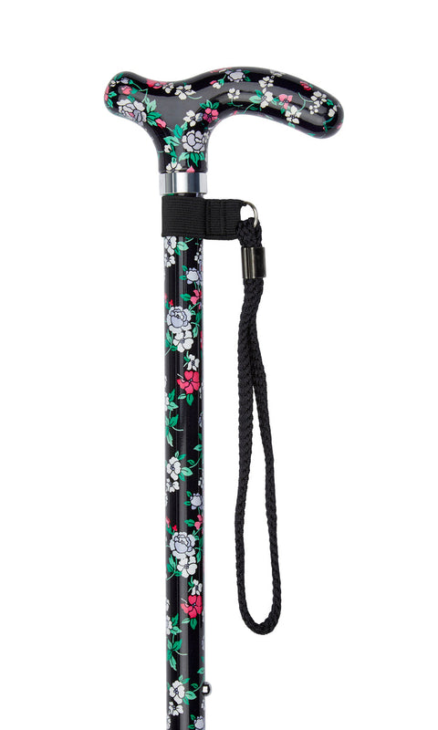 Petite Ladies Adjustable Black Floral Design – Classy Walking Canes